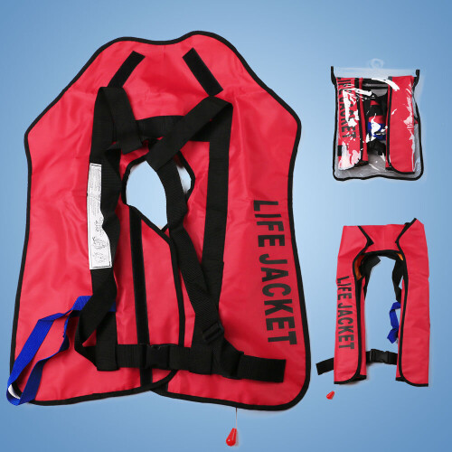 (Red) Adult auto life jacket 150N life jacket buoyancy aid water sports ...