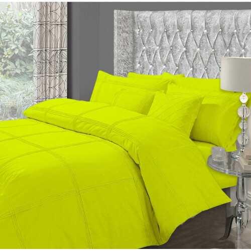 (Lime Green, Super-King) Supreme Quality Pintuck Hamlet/Pleated Duvet ...