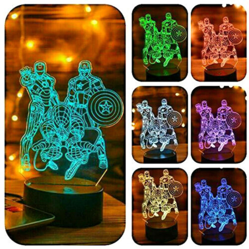 3D Marvel The Avengers LED Night Light Spiderman Ironman Superhero Lamp ...