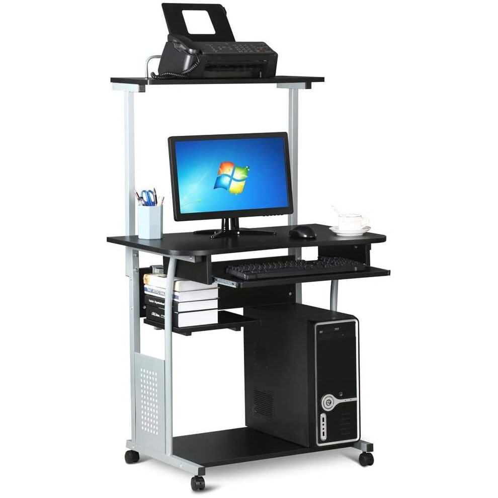 Two tier computer desk with keyboard tray store