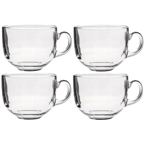 AM2788 - Set of 4 Extra Large Clear Glass Mugs 500ml | Jumbo Coffee ...