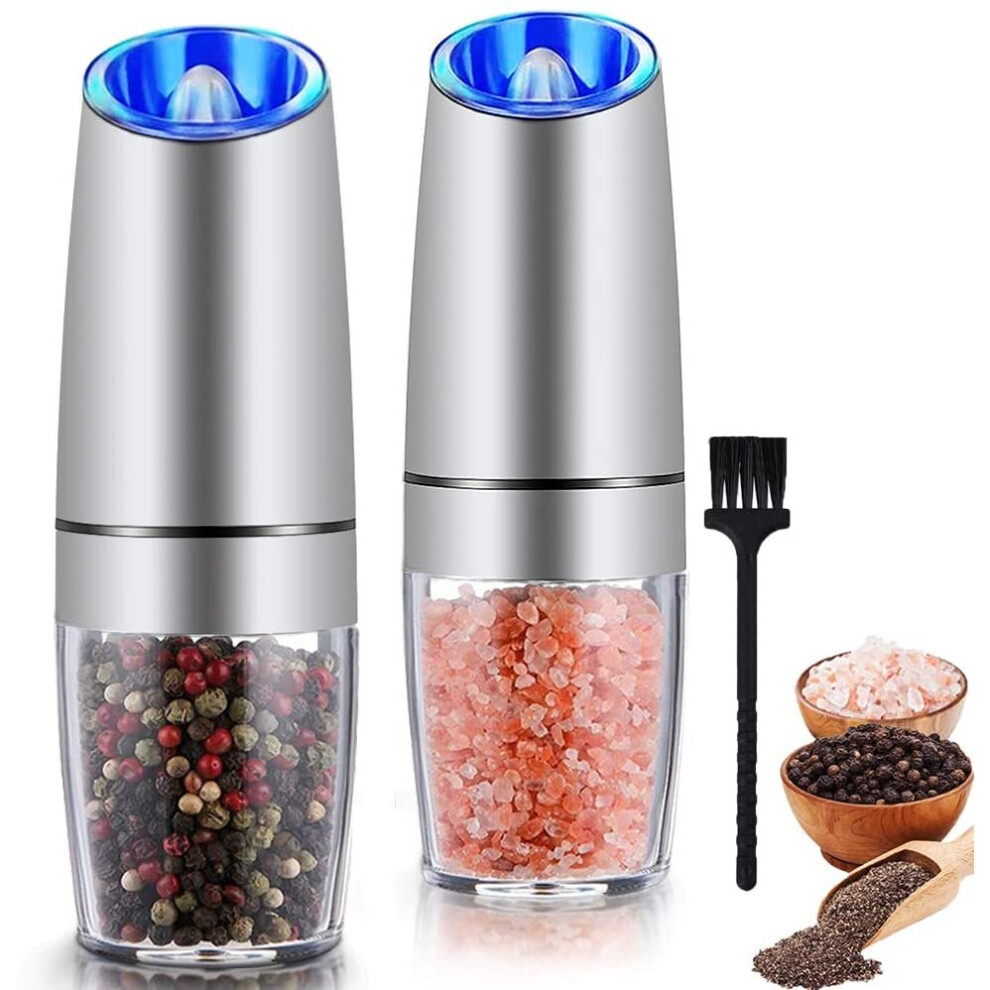 Gravity Electric Salt and Pepper Grinder Set Automatic Pepper Salt Mill Grinder Battery Operated w Adjustable Coarseness Stainless Steel w LED Light on OnBuy