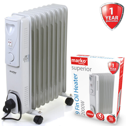 (9 Fin Oil Heater - 2000W) Heaters Electric Oil Filled Radiator Fan ...