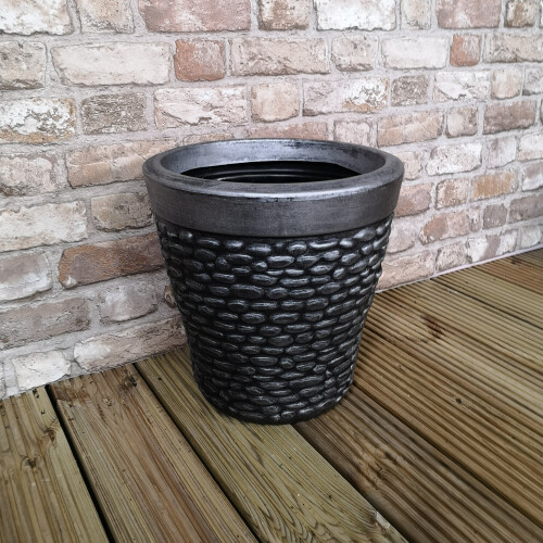 Gibraltar Grey Pewter Pebble Effect Garden Planter 32cm on OnBuy