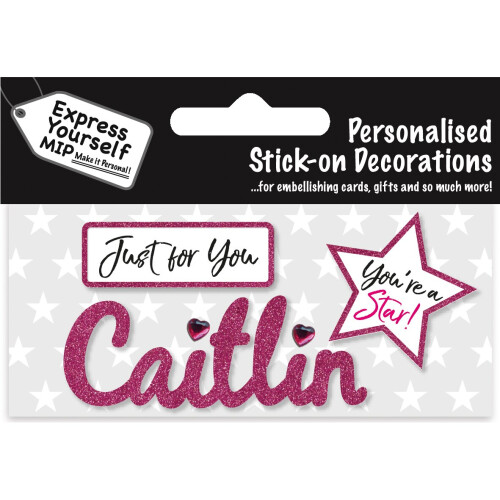 Caitlin Pink Name Sticker DIY Greeting Card Toppers Personalise Cards ...