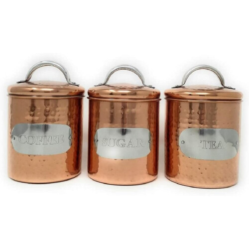 Storage Pot/Canister - Hammered Copper - Tea/Coffee/Sugar (Set of 3) on ...