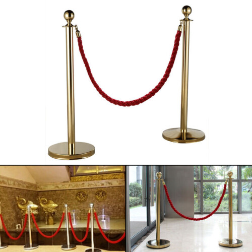 2X Polished Steel Queue Rope Barrier Posts Stands Twisted Stanchions on ...