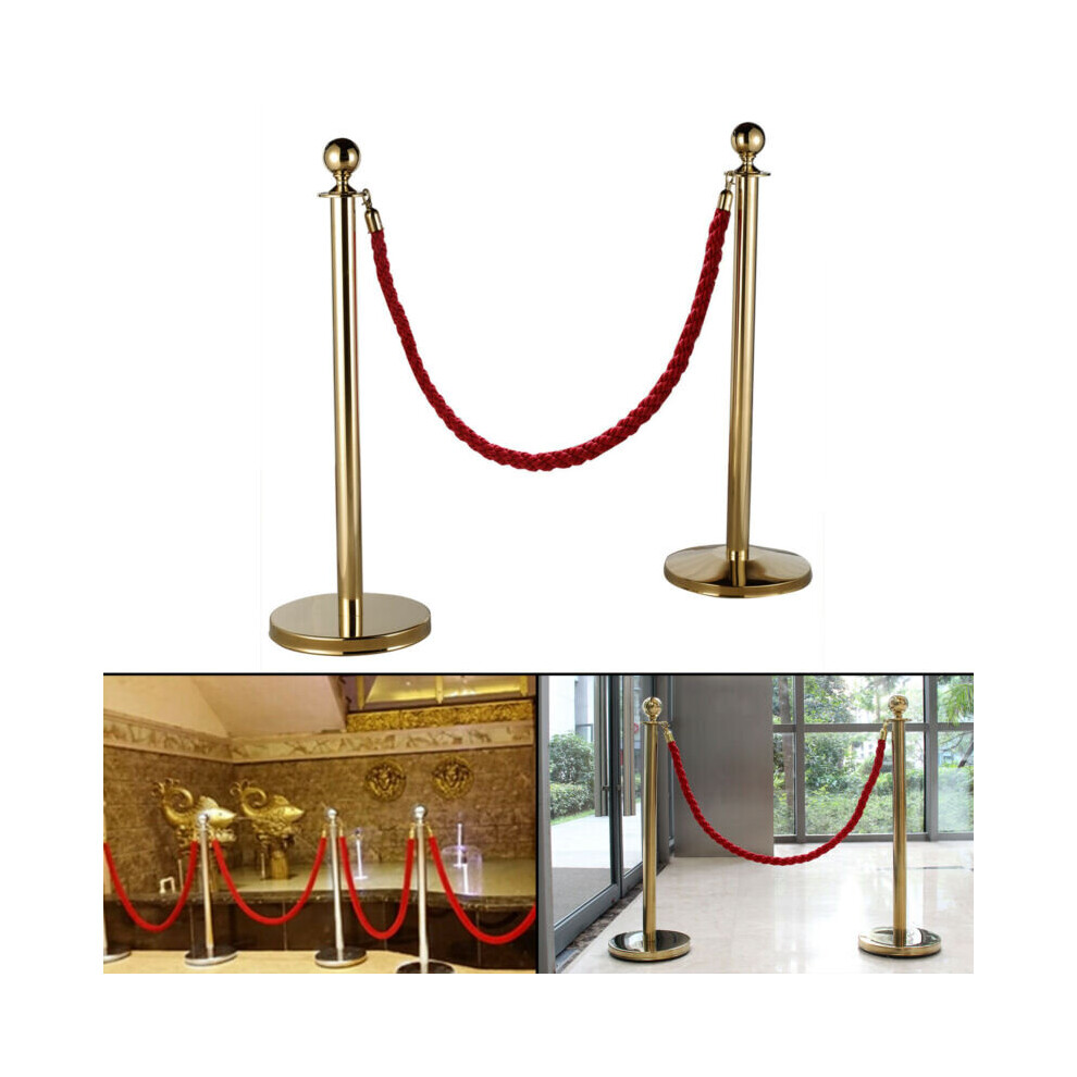 2x Polished Steel Queue Rope Barrier Post Stand Stanchion + 1.5m Rope ...