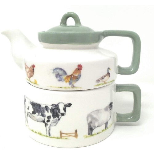 Tea for One Person Teapot Country Farm Cup & Saucer Gift Set China ...