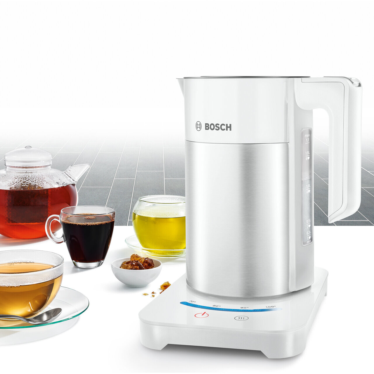 Bosch Sky TWK7201GB Kettle with Temperature Selector - White / Silver ...