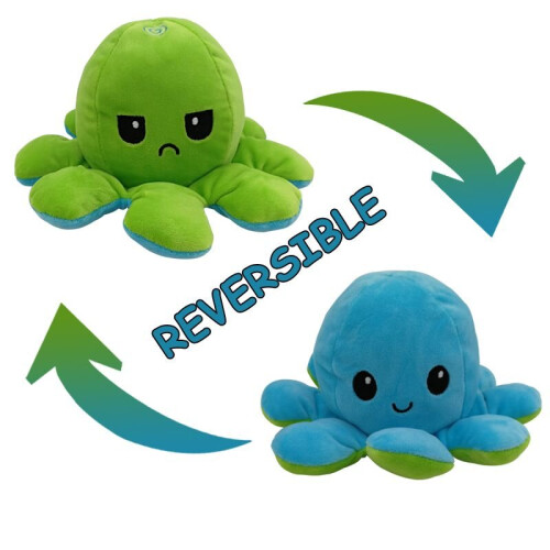 (Light Blue + Green) Double-Sided Flip Reversible Octopus Plush Toy on ...