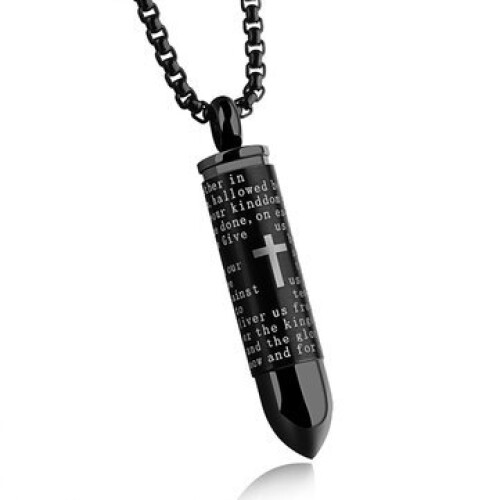 Punk Stainless Steel Bullet Chain Lord's Prayer Cross Letter Necklace ...