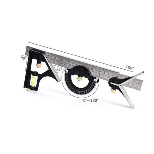Combination Square Protractor Level Measure Measuring Angle Ruler Set ...