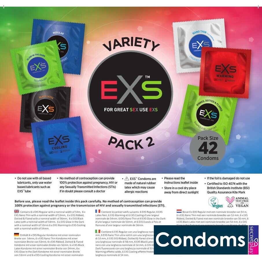 42 x Exs Condoms Pack | Nano Thin Ribbed Dotted Regular Warming Cooling ...