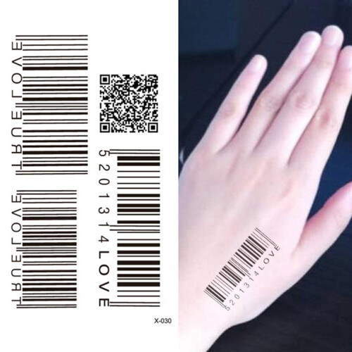 2PCS Waterproof Temporary Tattoo Sticker Barcode Tattoo Water Transfer ...