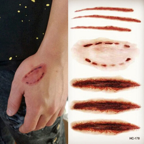 Halloween Zombie Scars Tattoos With Fake Scab Bloody Makeup Halloween ...