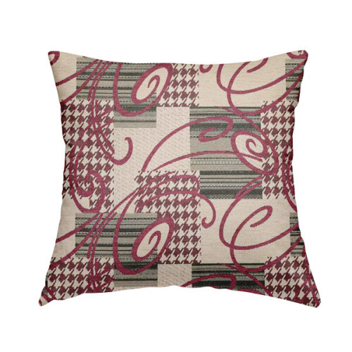 (Rectangle) Chenille Fabric Patchwork Pink Pattern Cushions Piped ...