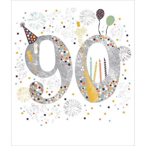 90 Today Birthday Celebration Pretty Silver Foiled 90th Birthday ...