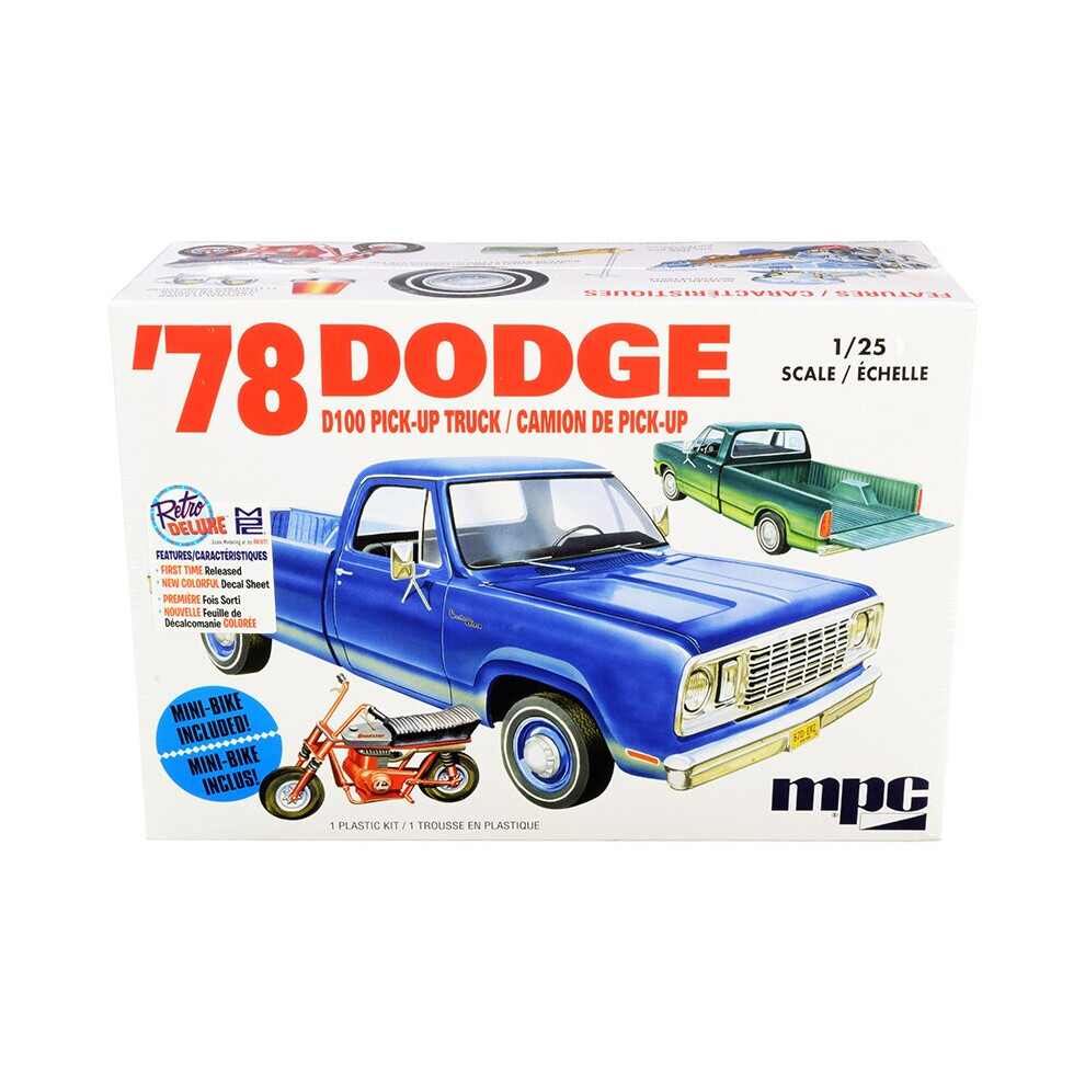 MPC Skill 2 Model Kit 1978 Dodge D100 Pickup Truck with Mini Bike 1/25 ...