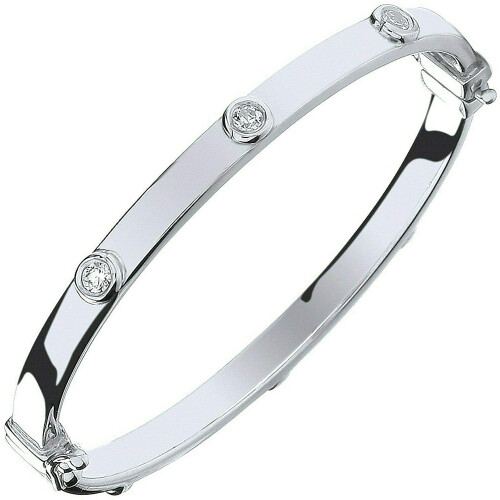 Solid Silver Baby Bangle Smooth Set Gemstones Little Girl Christening ...
