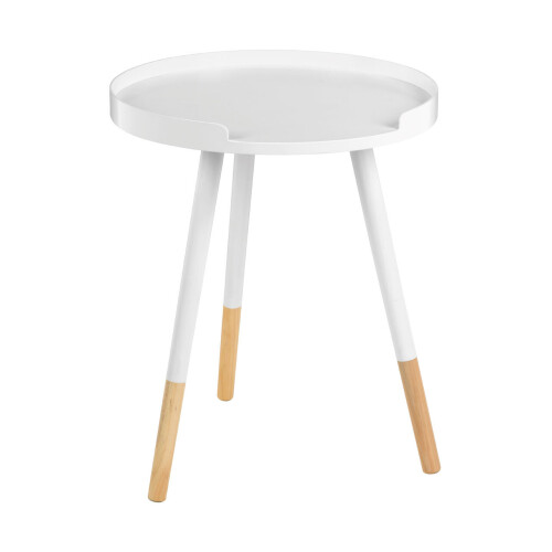 White and Natural Round Side Table, Wooden Side Table, Natural Wood ...