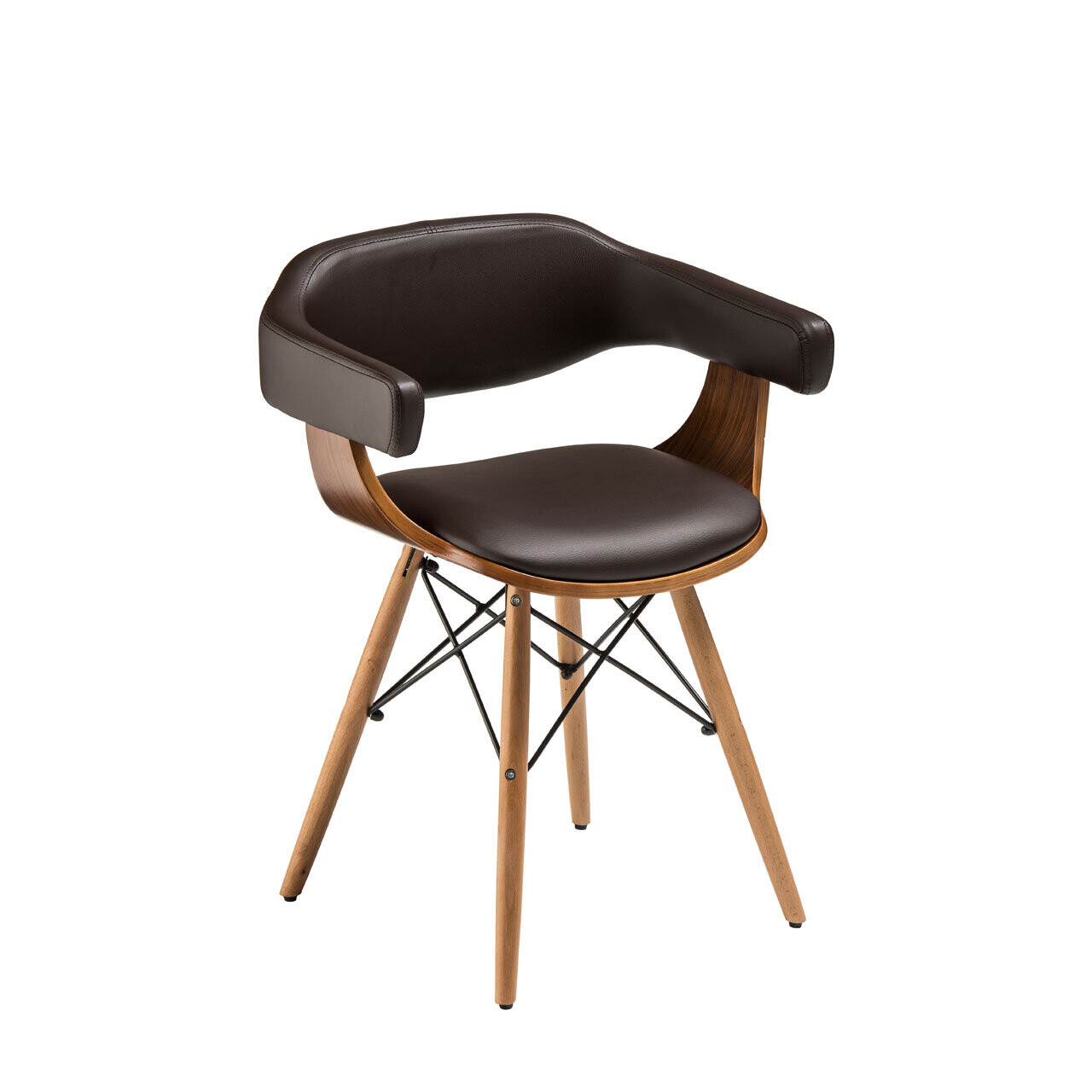 Leather Effect Beech Wood Legs Chair, Backrest Breakfast Chair ...