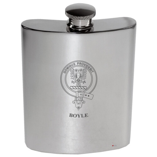 Boyle Family Crest 6oz Polished Pewter Kidney Flask on OnBuy
