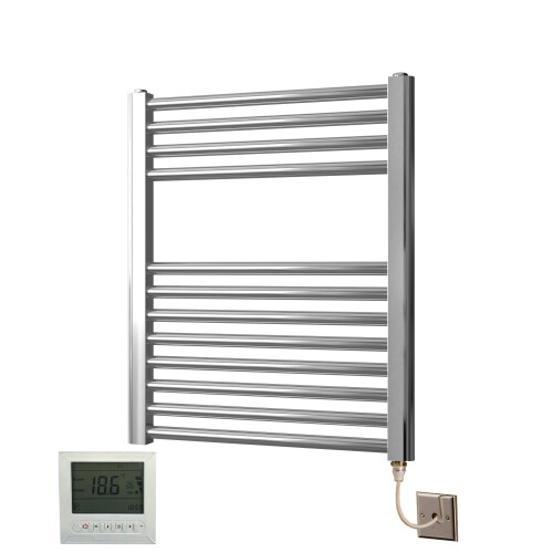 Greened House Electric Chrome 500W x 600H Flat Towel Rail + Timer and ...