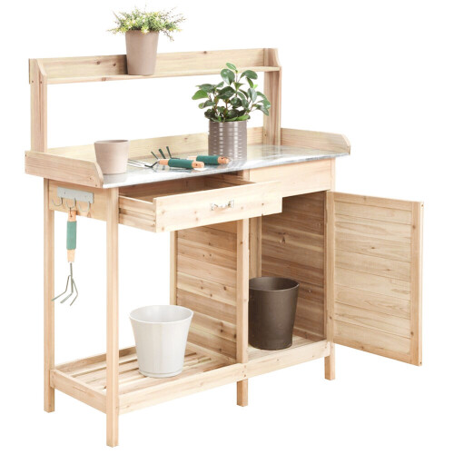 Garden Wooden Potting Plant Work Station Workbench With Cabinet on OnBuy