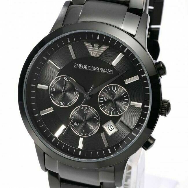 Emporio Armani Mens Watch AR2453 Black Chronograph Stainless Steel on OnBuy
