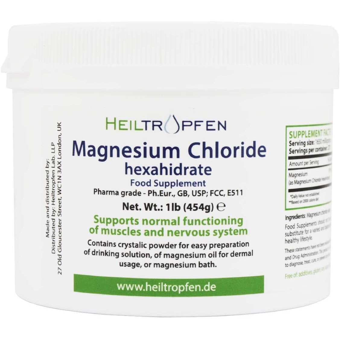 Magnesium Chloride 1 Pound - 454 g | Hexahydrate | Pharmaceutical Grade | Crystal Powder | Pure ...