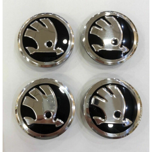 Skoda Alloy Wheel Centre Caps Black/Chrome 56Mm Vrs Rs Octavia Vrs X 4 ...