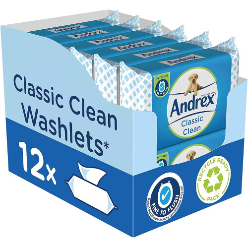 Andrex Washlets- Classic Clean Flushable Toilet Wipes Biodegradable Wet ...