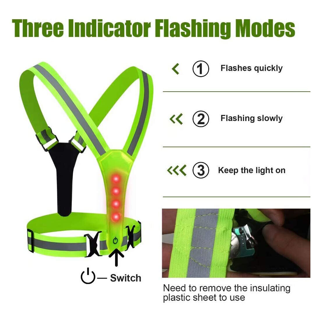 Safety Green Hi Viz Visibilty Reflective Flashing Belt Red Light on OnBuy