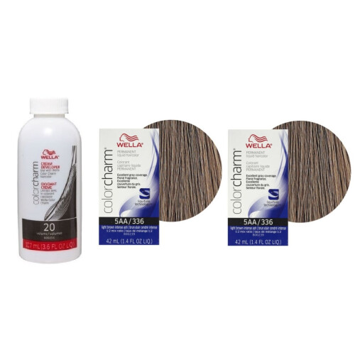 (5AA(2)+Dev(Vol.20)3.6oz) Wella 5AA Light Brown Intense Ash Color Charm ...