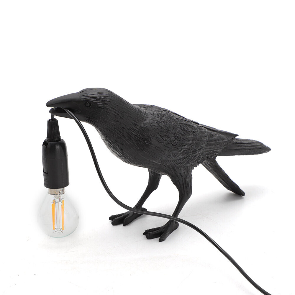 (Black sitting table lamp) Modern Bird Table/Wall Lamps Resin Crow Desk ...