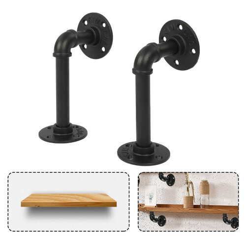 6Pcs Pipe Shelf Brackets Industrial Iron Wall Floating Shelves Support ...