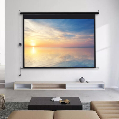 92" Electric Pull-Down Projector Screen 4:3 White Matte Home Cinema on ...