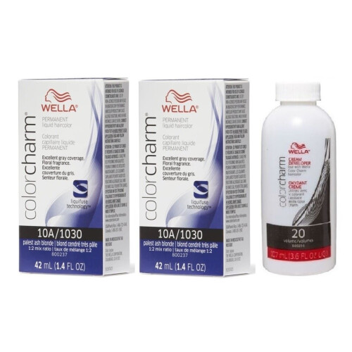 (10A+10A+Dev (Vol.20) 3.6oz) Wella 9A Pale Ash Blonde Color Charm ...