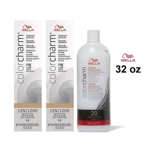 (12N(2)+Dev(Vol.20)32oz) Wella Color Charm 12N/1200 High Lift Blonde ...
