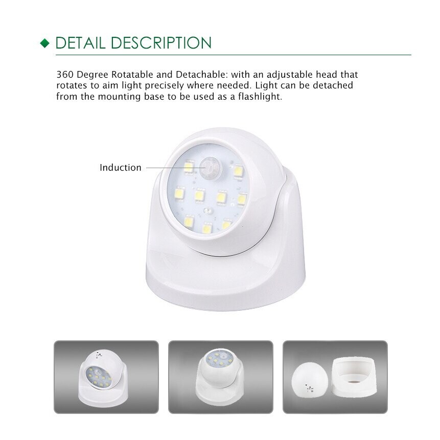 (White) Wireless LED Motion Sensor Battery Operated Cordless Security ...