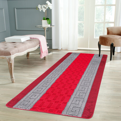 (RED GREY, 40x60) Hallway Runner Rugs Non-Slip Rug Door & Bath Mats on ...