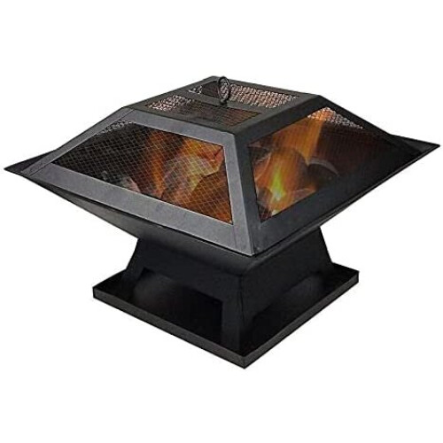 Hortus Metal Square Garden Firepit Wood Burning Fire Pit with Poker on ...