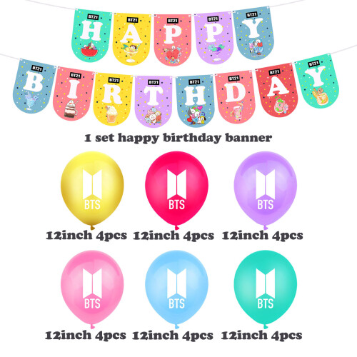 (Set 2-25pcs) BTS Theme Party Decor Birthday Banner Cake Topper on OnBuy
