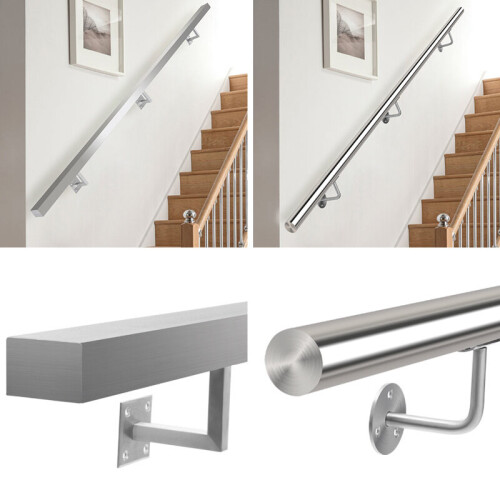 Round Brushed Stainless Steel Bannister Rail Balustrade Stair Handrail ...