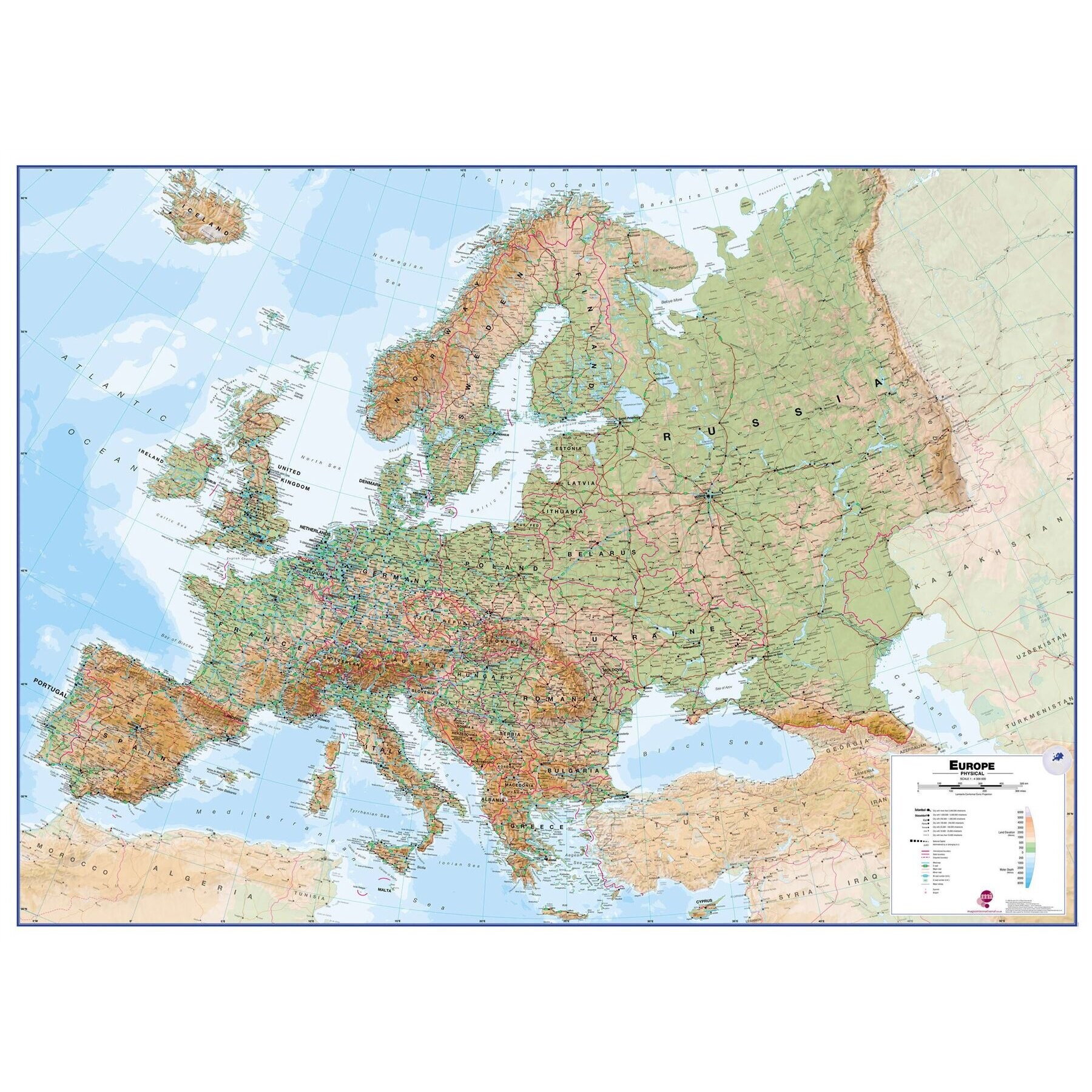 (161.4 cm x 117 cm, Laminated) Europe Wall Map Physical on OnBuy