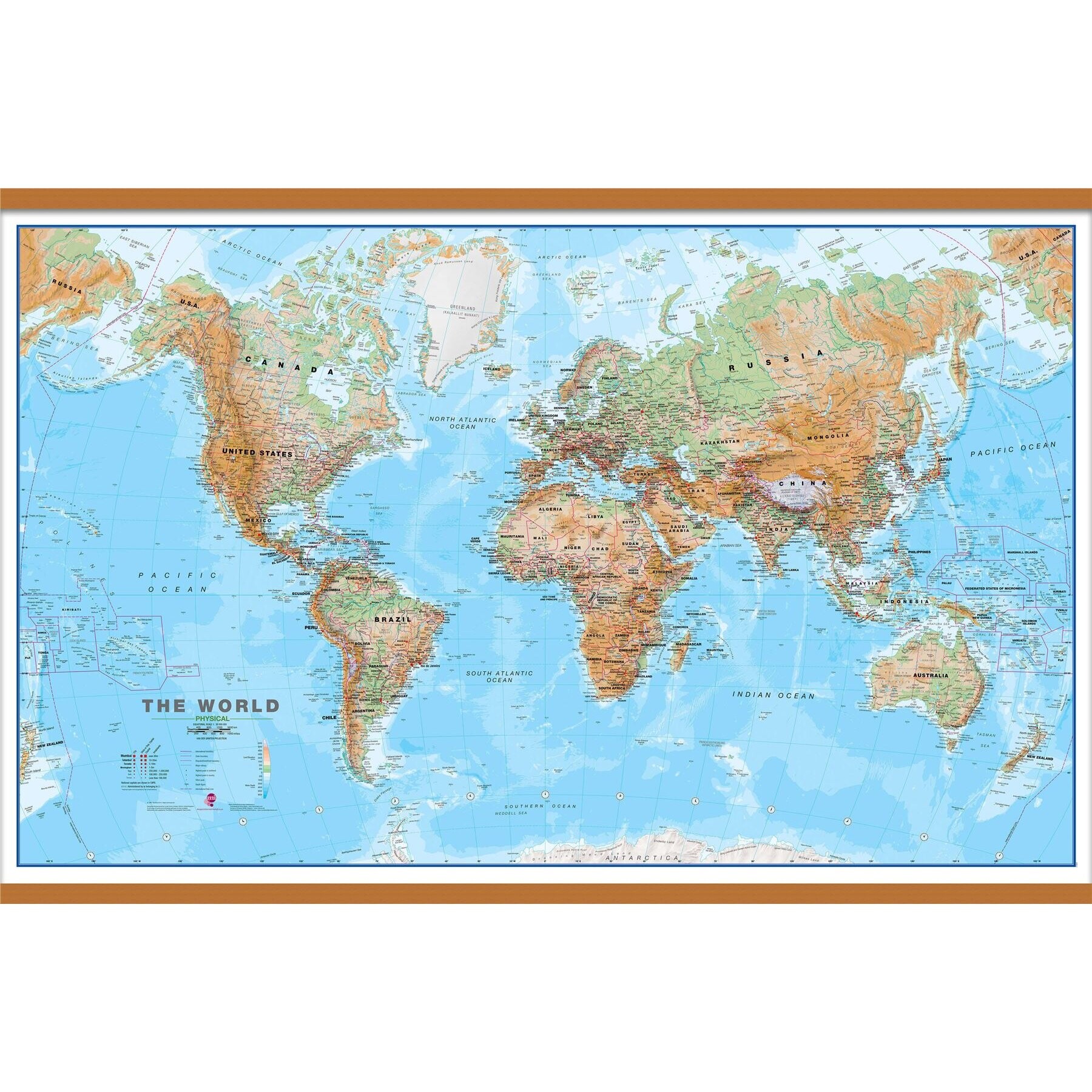 (190.5 cm x 122 cm, Wooden Hanging Bars) World Wall Map Physical on OnBuy