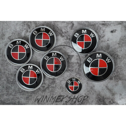 Full Set of BMW Black&Red Carbon Boot Bonnet Badges Alloy wheel capsx7 ...