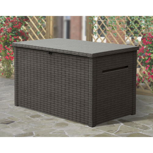 Keter Outdoor Storage Box Java 870L Brown Rattan Look Home Trunk Chest ...