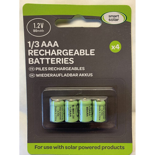 Smart Solar Rechargeable Batteries 1/3 AAA 80mAh- Pack of 4 on OnBuy